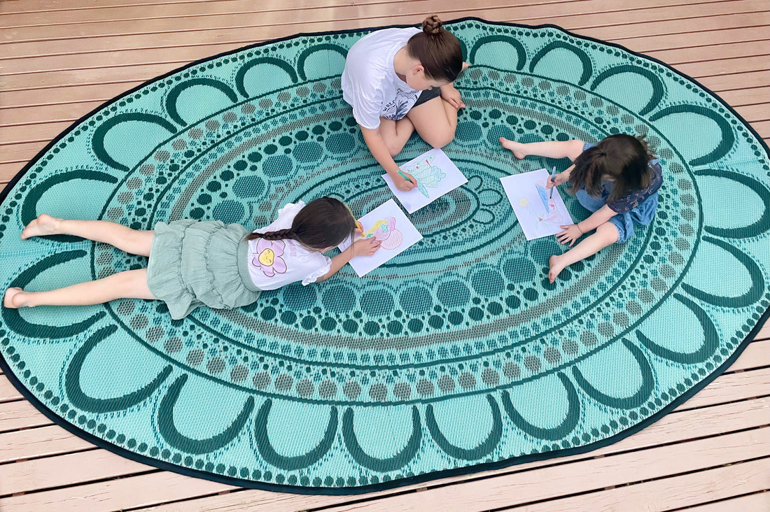 Aboriginal Art Yarning Oval Outdoor Mat – Education National